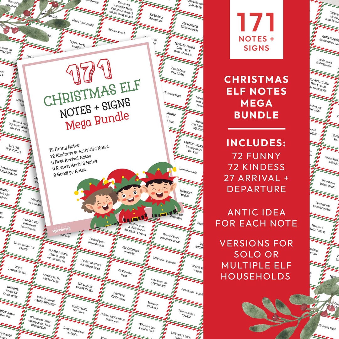 Christmas Elf Note Card Mega Bundle | 171 Elf Ideas Printable Photo ...