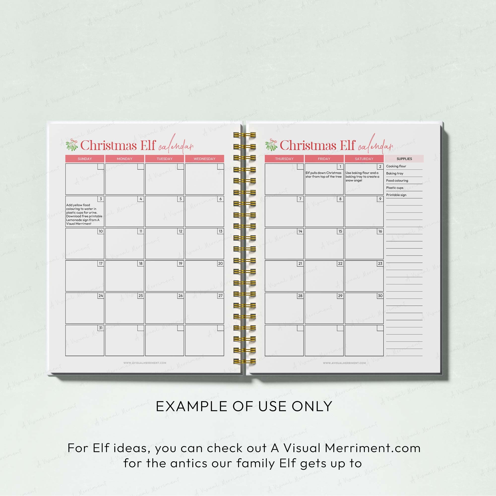 Christmas Elf Editable Calendar Planner Printable, 2 Pages + BONUS ...