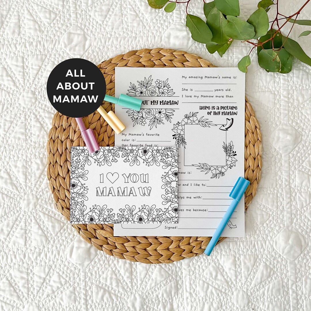 Printable Coloring Grandmother Card + All About Mamaw Bundle | Happy ...