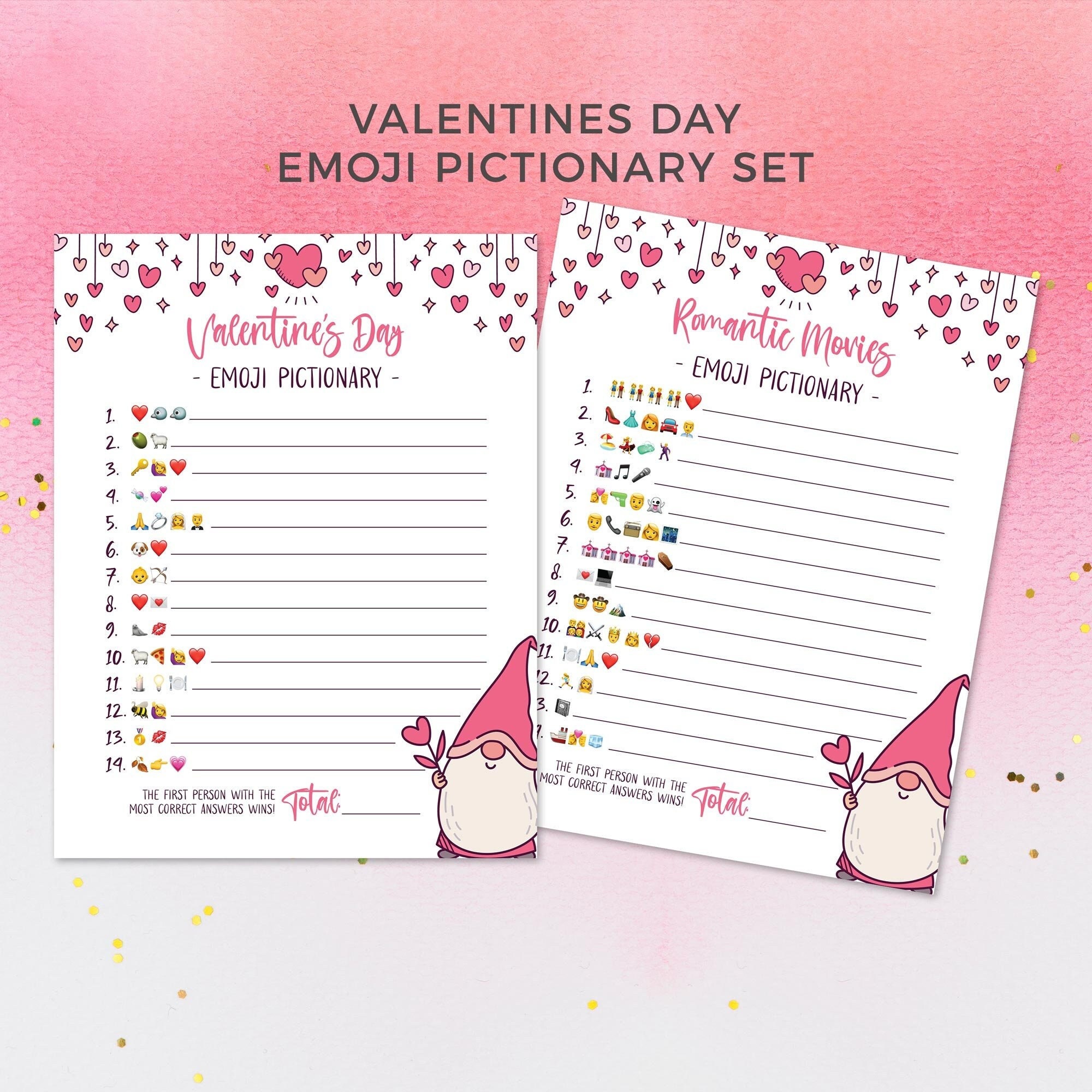 Valentines Day Printable Game, Emoji Pictionary Bundle Movies Love Kids ...