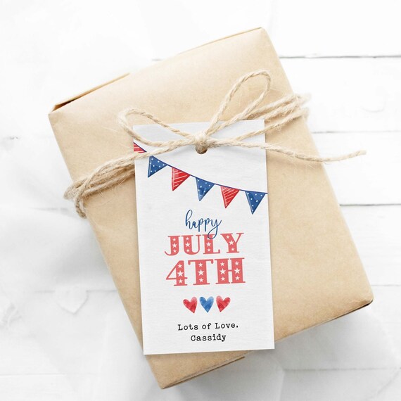 Happy 4th of July Heart + Banner Favor Tag, editable printable ...