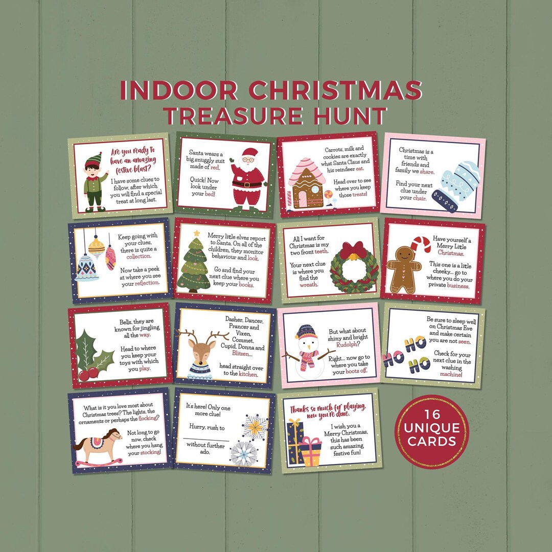 Indoor Christmas Treasure Hunt, Kids Scavenger Hunt Clues | Inside ...