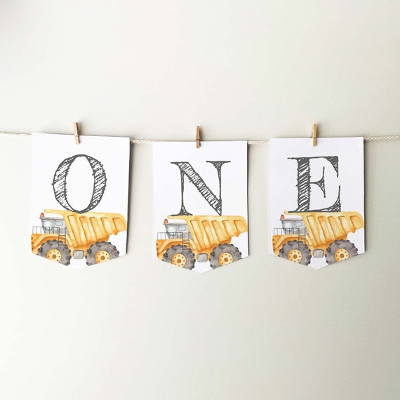 One Dump Truck Construction Banner, printable high chair bunting | 1st ...