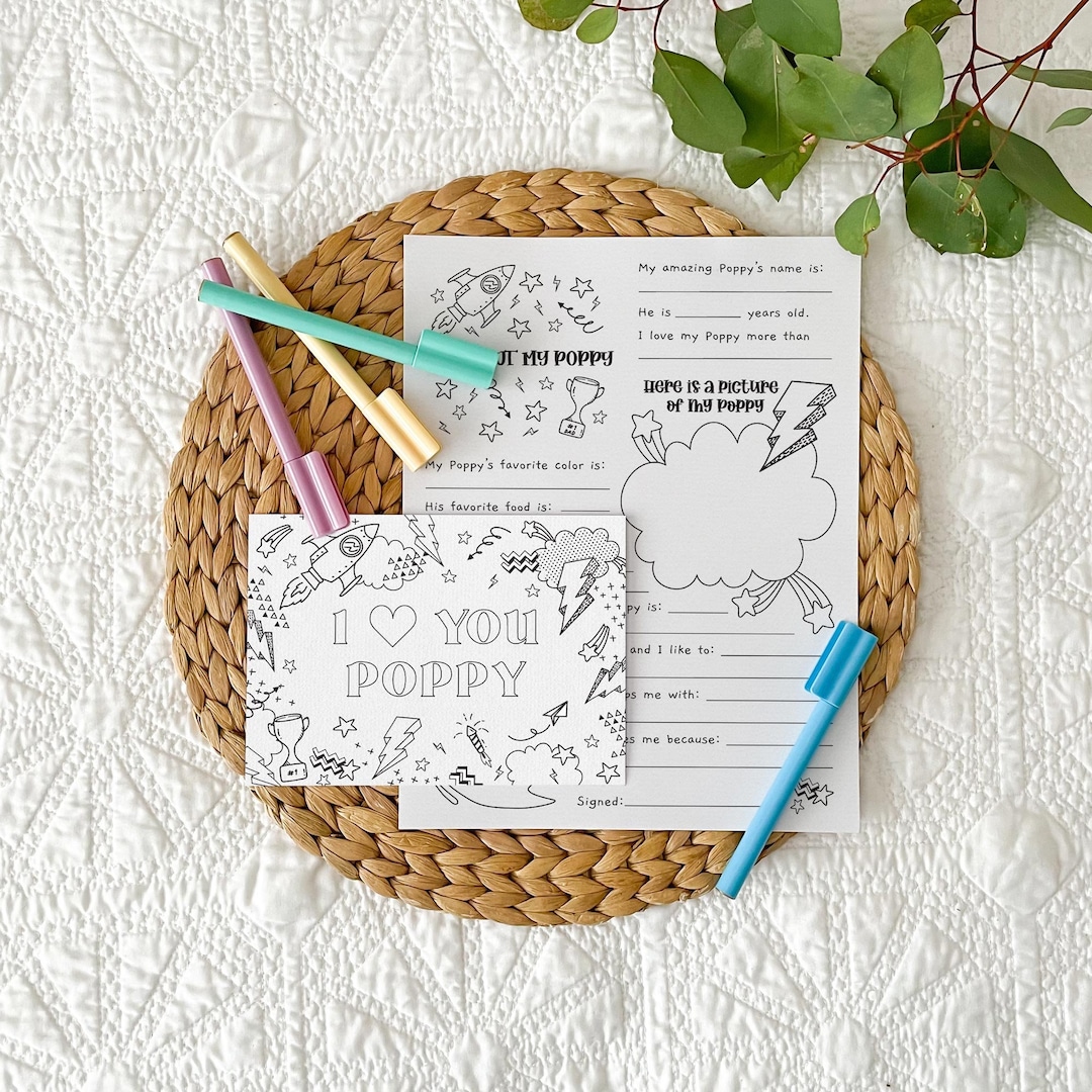 Love You Poppy Printable Coloring Grandfather Card + All About Poppy ...