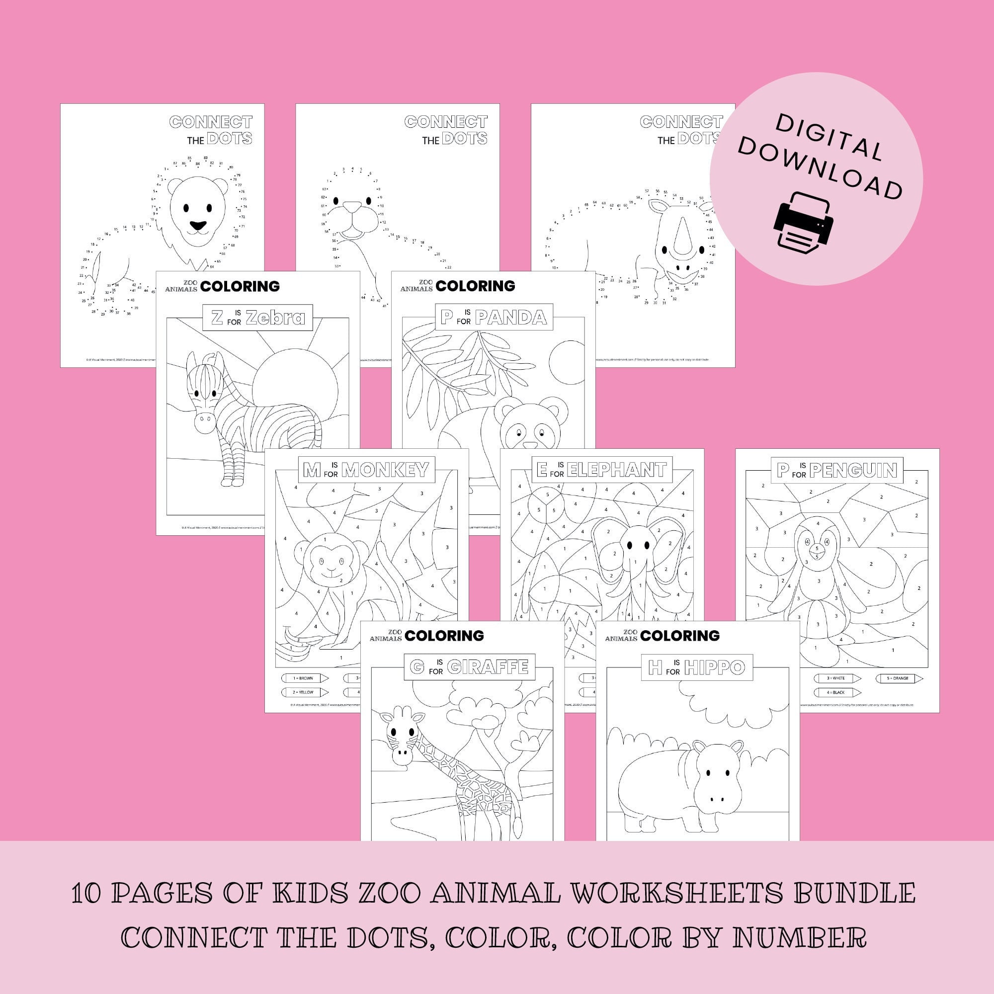 Kids Zoo Animals Mix BUNDLE Coloring Sheets Color by - Etsy
