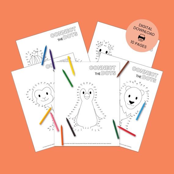 10 Kids CONNECT THE DOTS Zoo Animals | Printable Paint by Number Pages ...