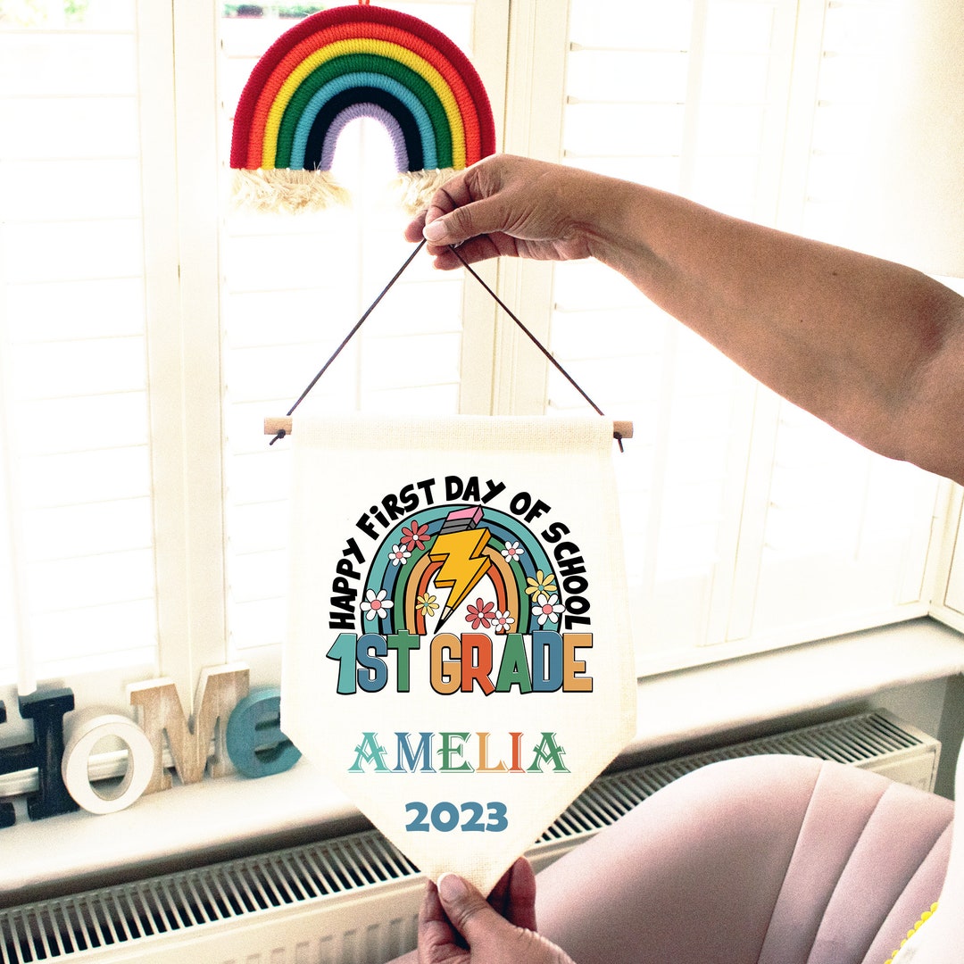 Retro First Day of School Flag, Back to School Banner, First Day School ...