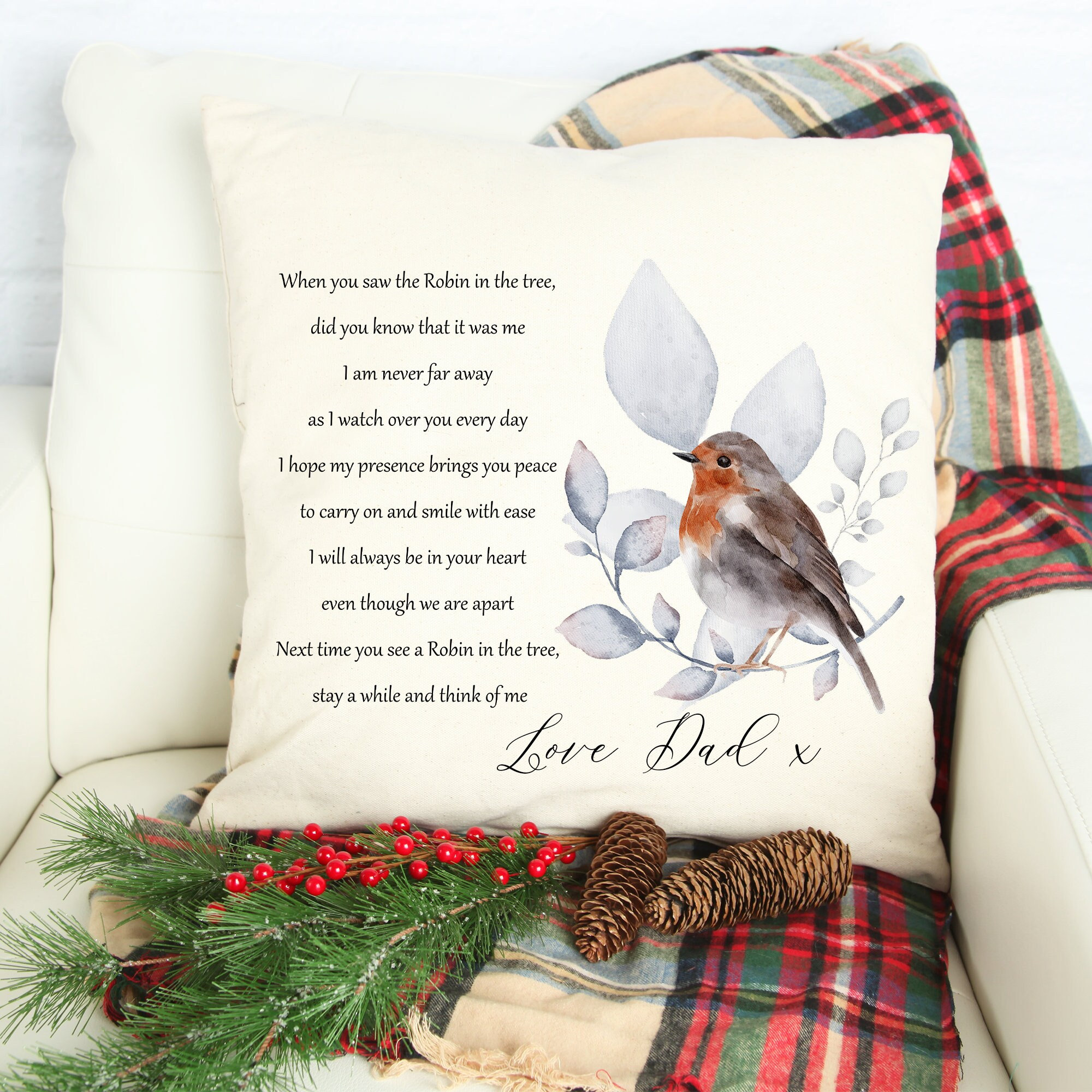 Memorial Cushion Robin Verse Personalised Remembrance Gift - Etsy