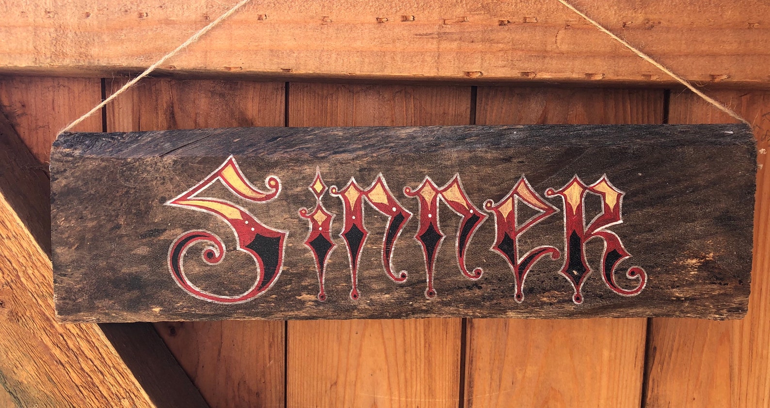 Sinner Hand Painted Sign Hanging Sign - Etsy