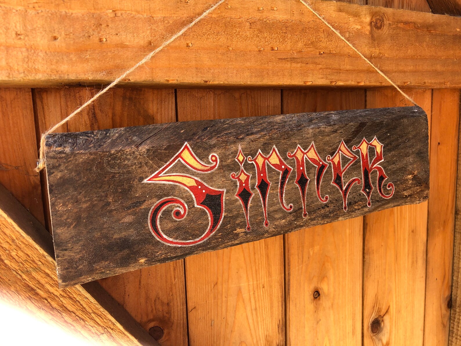Sinner Hand Painted Sign Hanging Sign - Etsy