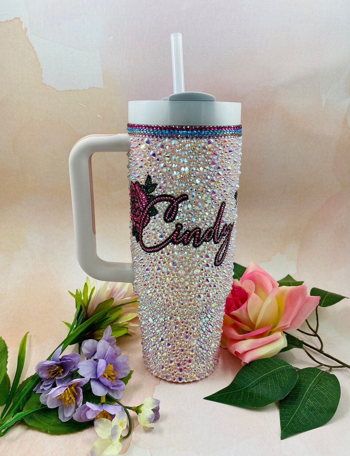 30oz Stanley Flower Crystal Rhinestone Cup - Etsy