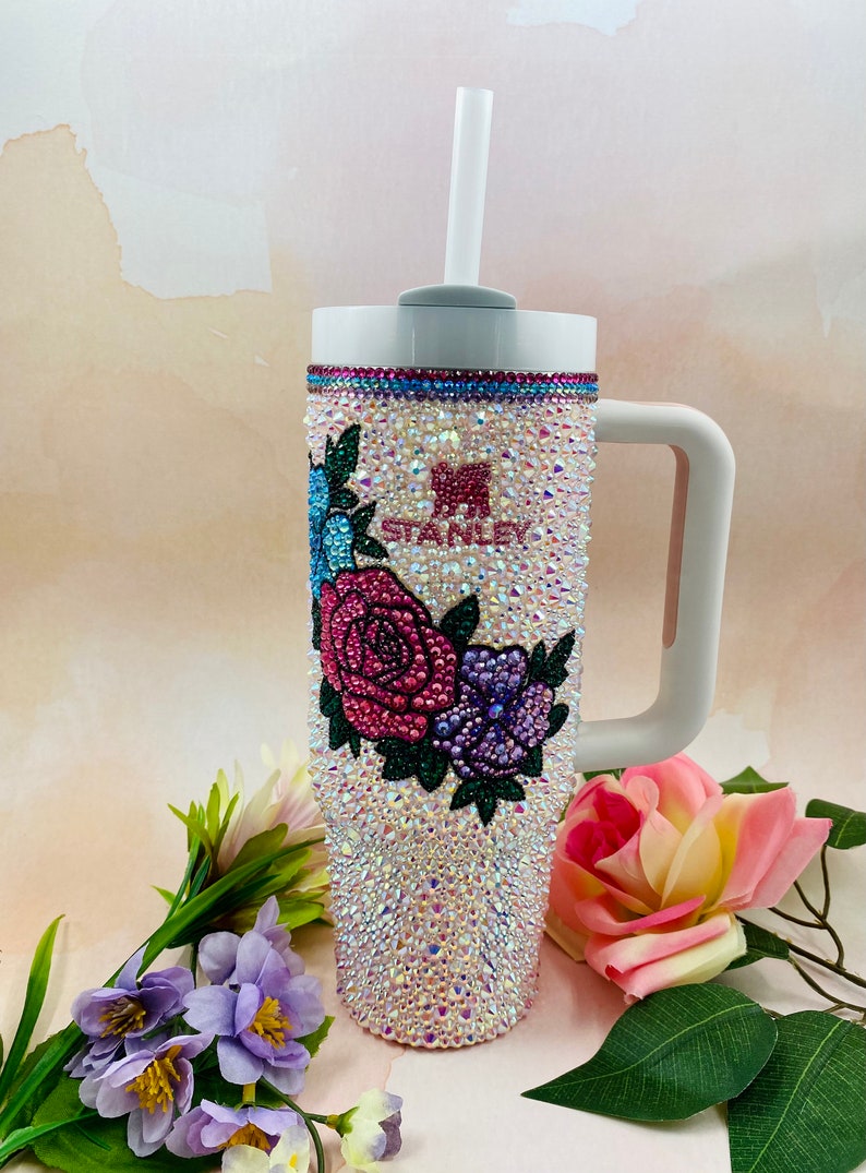 30oz Stanley Flower Crystal Rhinestone Cup - Etsy