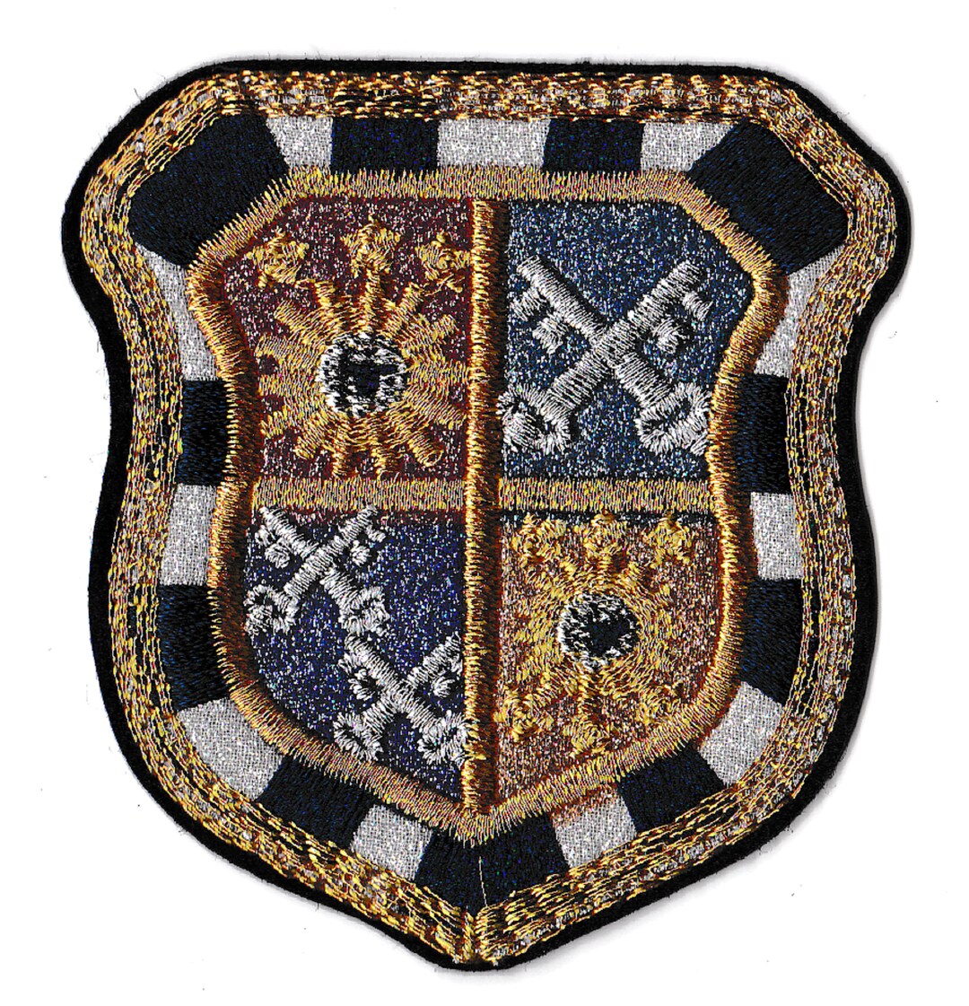 Heraldic Coat of Arms Patch Embroidered Badge Iron-on Shiny Gold Silver ...