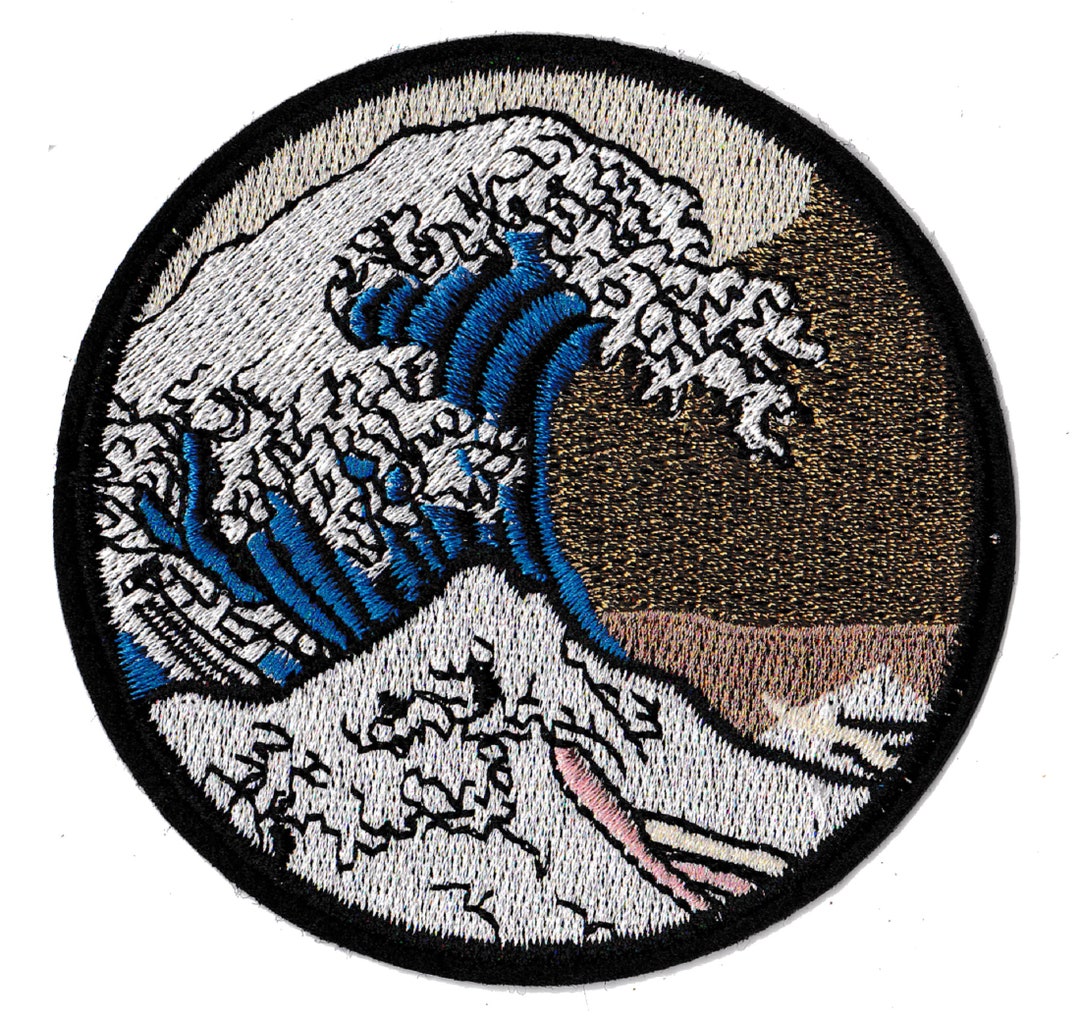 Patche Badge the Great Wave Patch Embroidered Round Thermo-adhesive - Etsy