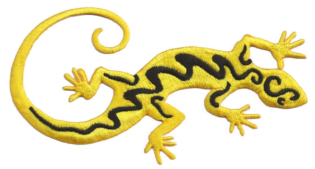 Embroidered Patch Gecko Salamander Yellow Black Badge Backpacker Patch ...