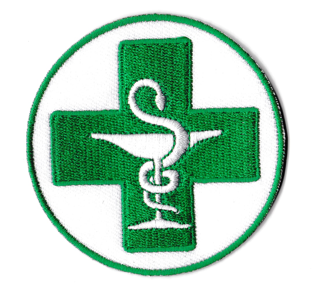 Parche bordado termoadhesivo de farmacéutico con escudo de farmacia ...