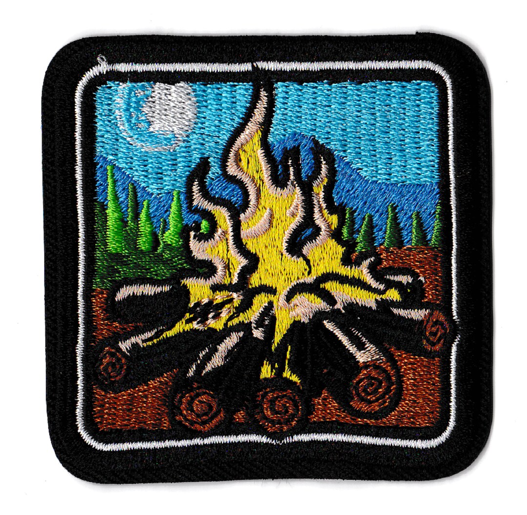 Patch Badge Wood Fire Camping Bivouac Patch Embroidered Thermo-adhesive ...