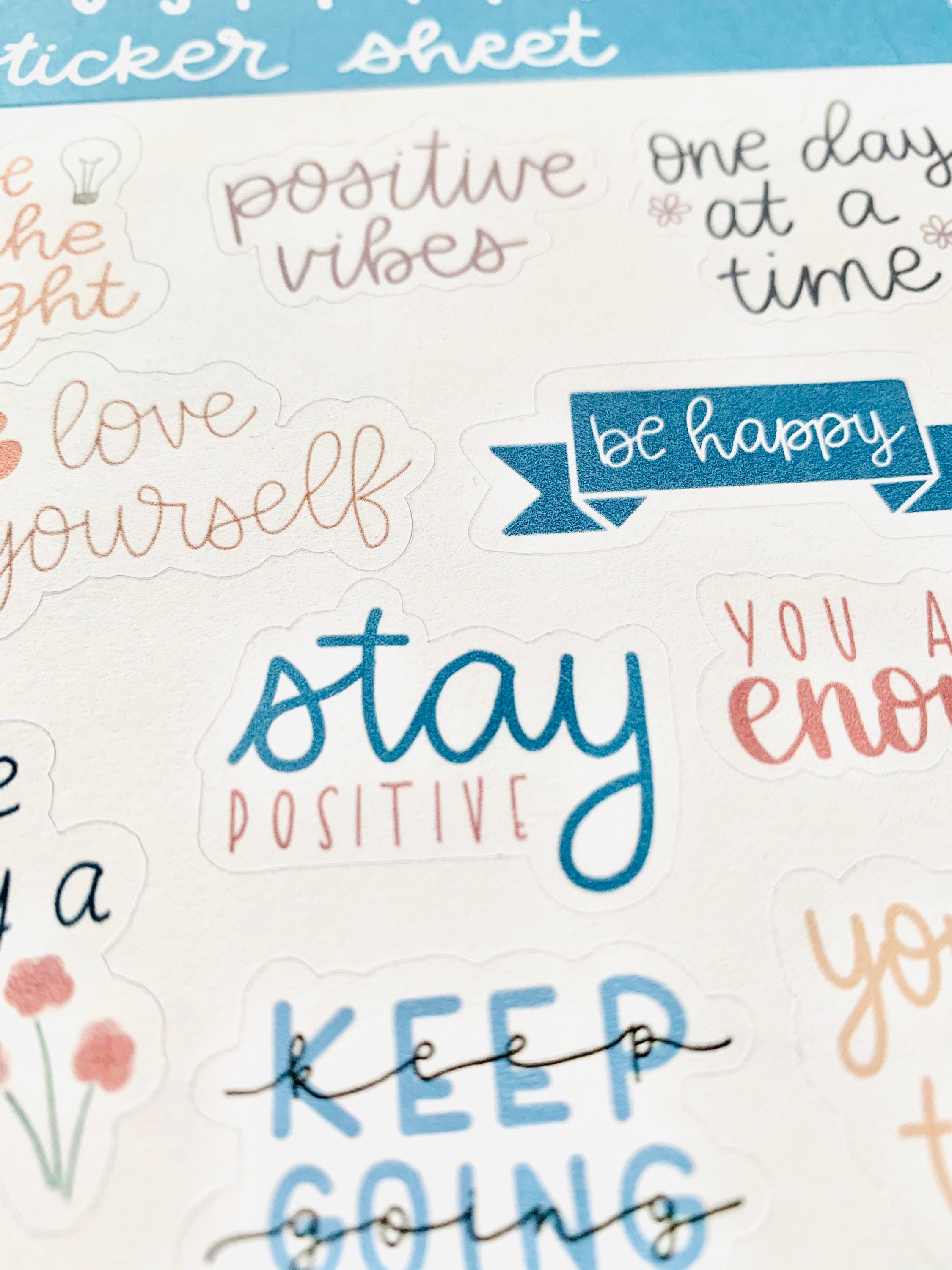 Positive Sticker Sheet Self Love Sticker Sheet Self Care Encouragement ...