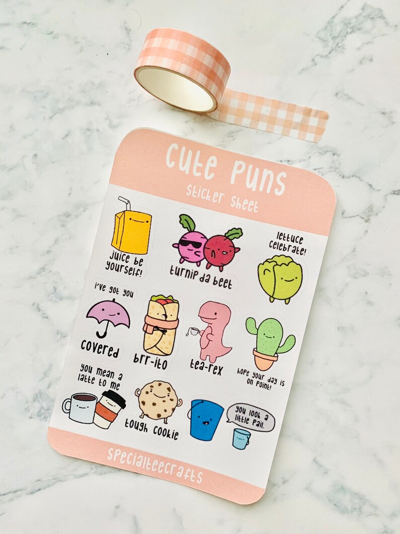 Cute Pun Stickers VERSION 2 Cute Puns Pun Stickers Puns Sticker Sheet ...
