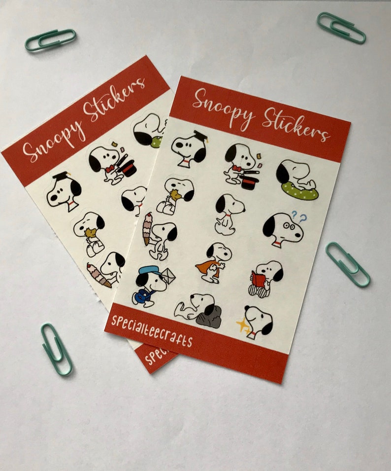 Snoopy Stickers Snoopy Sticker Pack Snoopy Sticker Sheet - Etsy