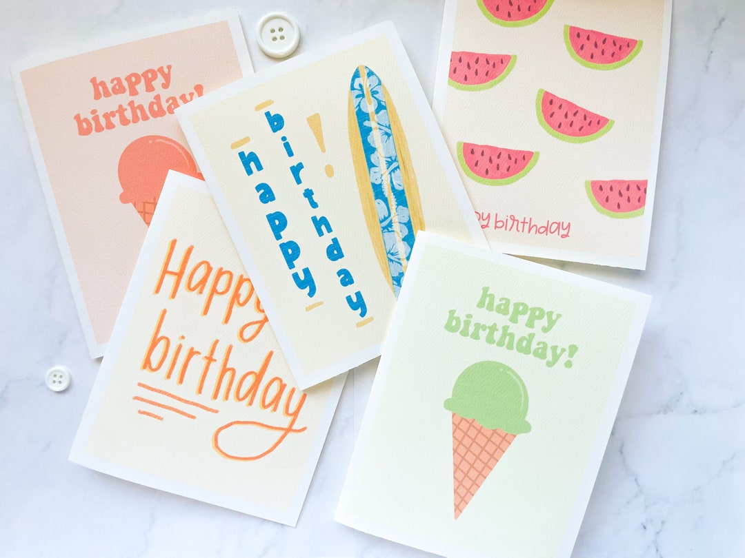 Happy Birthday Card Pack - Summer Themed Cards - Birthday Greeting ...