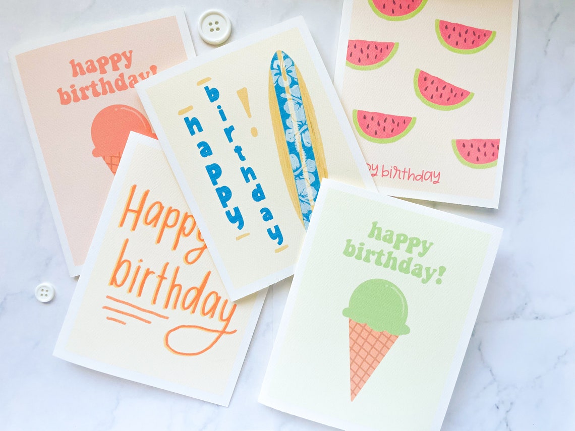 Happy Birthday Card Pack - Summer Themed Cards - Birthday Greeting ...