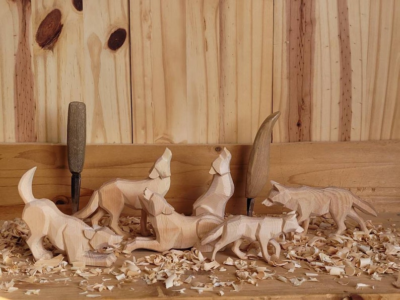 Hand Carved Lying Down Wolf - Etsy