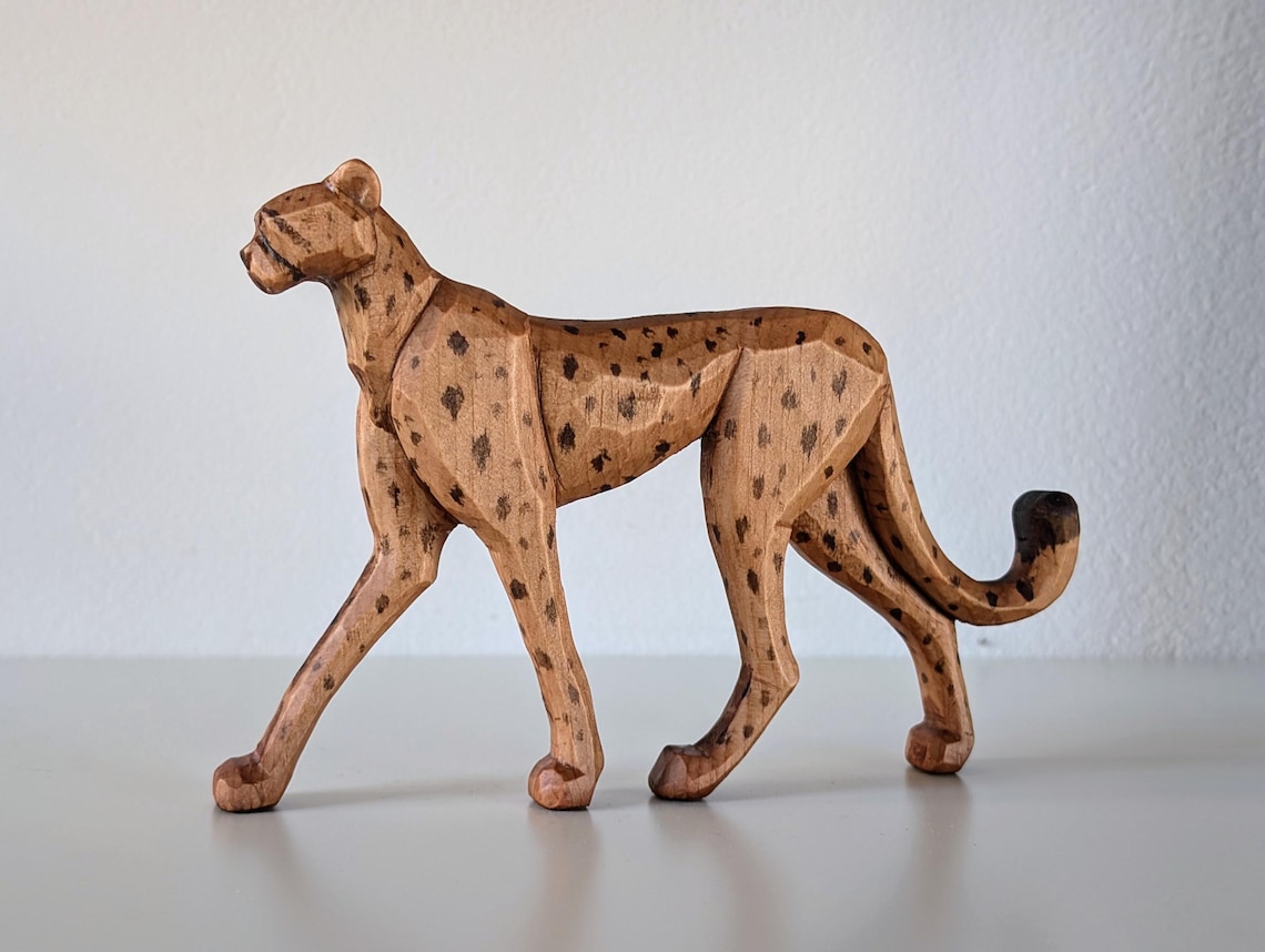 Hand Carved Wooden Cheetah Figurine - Etsy