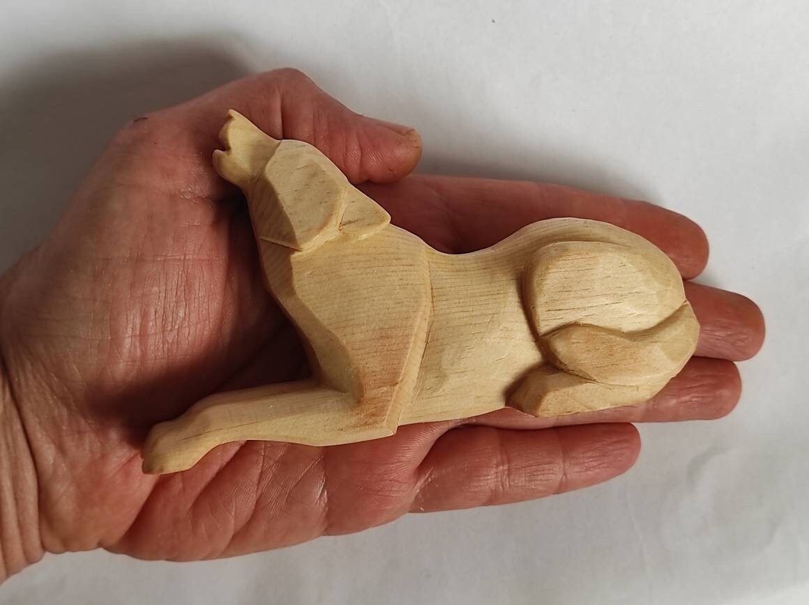 Hand Carved Lying Down Wolf - Etsy