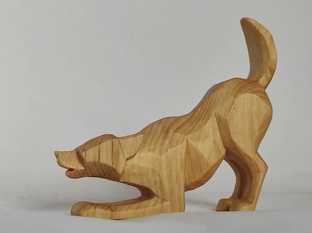 Hand Carved Playful Wolf - Etsy