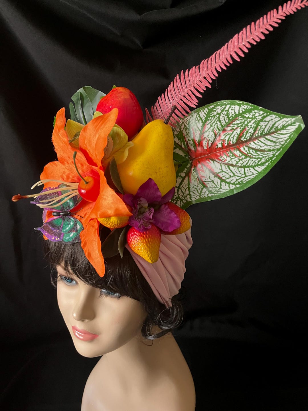 Pink Fruit Hat Carmen Miranda Tropical Fruits Hat Tutti Frutty Turban ...