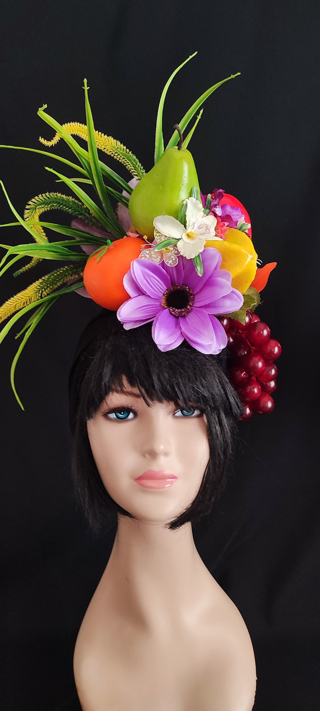 Black Carmen Miranda Fruit Hat Tropical Fruits Turban Tutti - Etsy