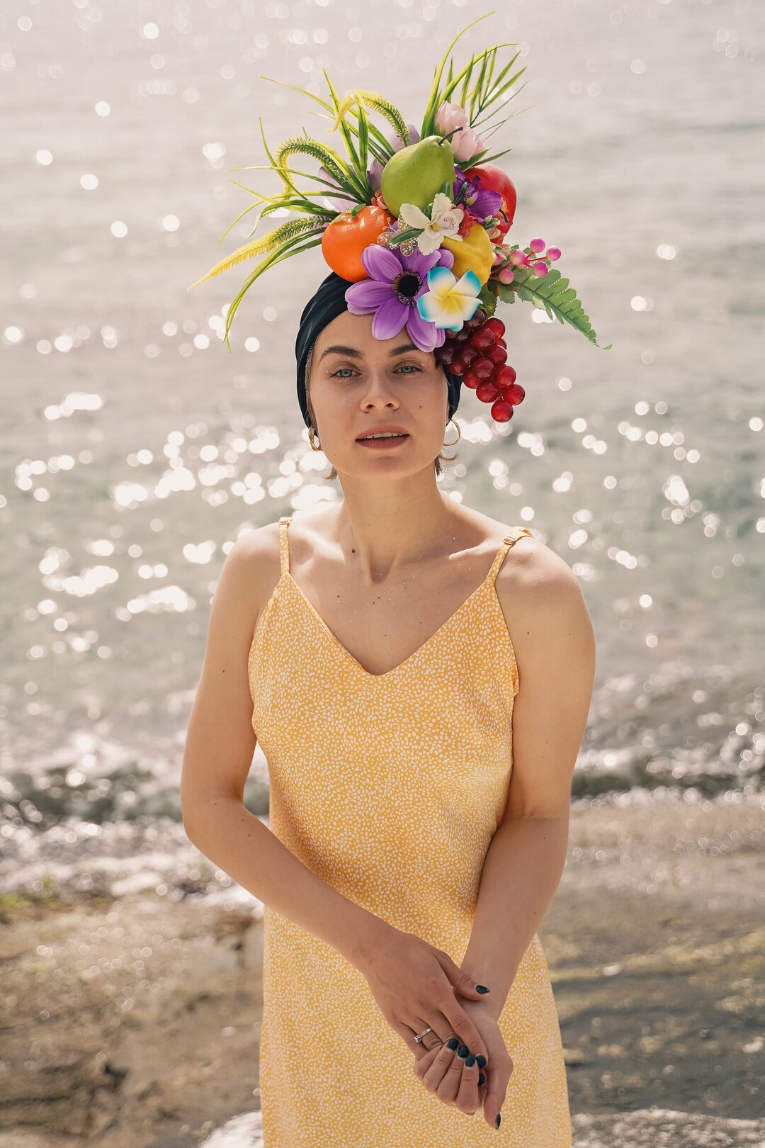 Black Carmen Miranda Fruit Hat Tropical Fruits Turban Tutti Frutty Hat ...