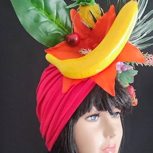 Magenta Pink Carmen Miranda Fruit Hat Tropical Fruits Turban Tutti ...