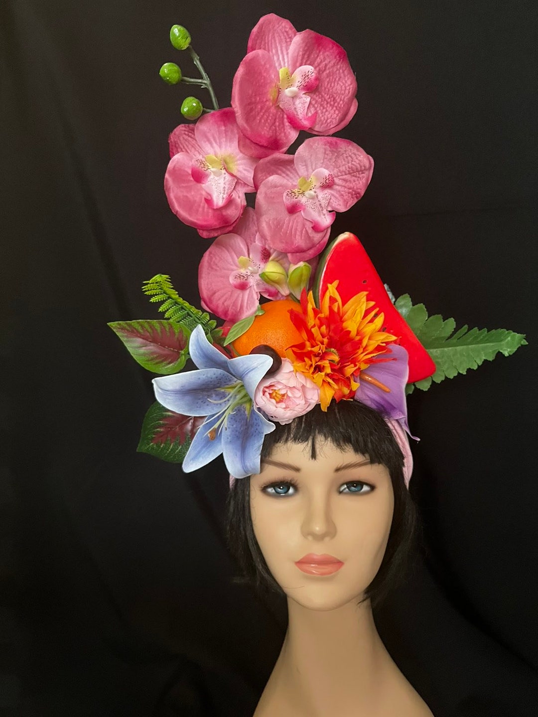Pale Pink Fruit Turban Large Tropical Headdress Carmen Miranda Costume ...