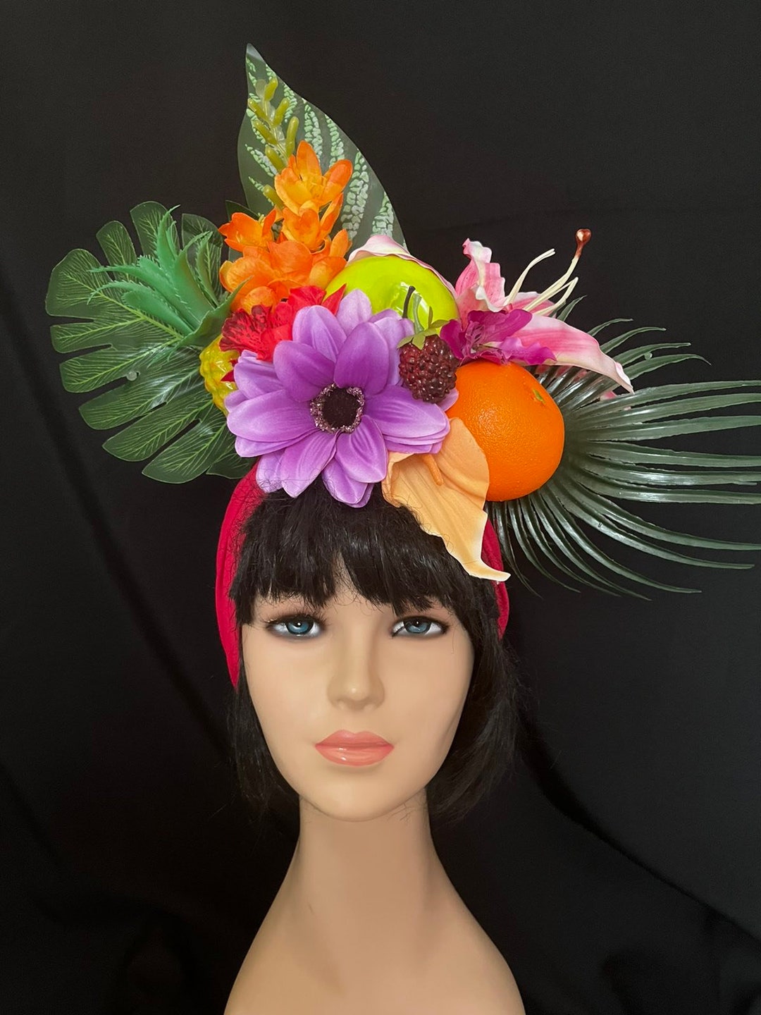 Hot Pink Tutti Frutty Turban Fruit Headdress Carmen Miranda Costume ...
