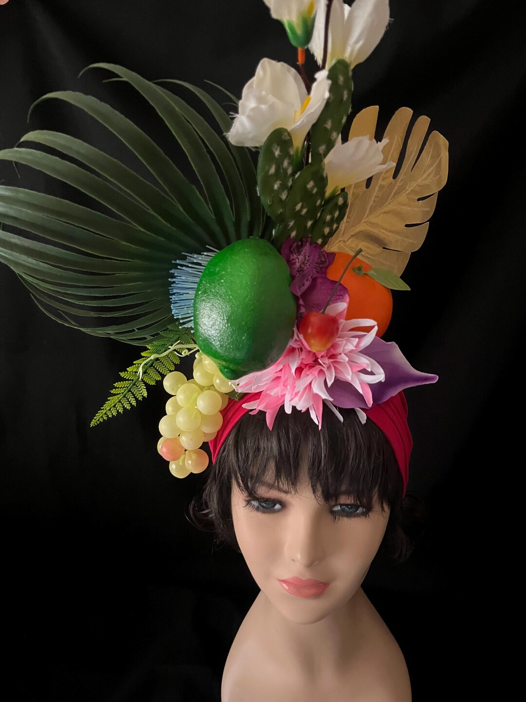 Hot Pink Fruit Turban Large Tropical Headdress Carmen Miranda Costume ...