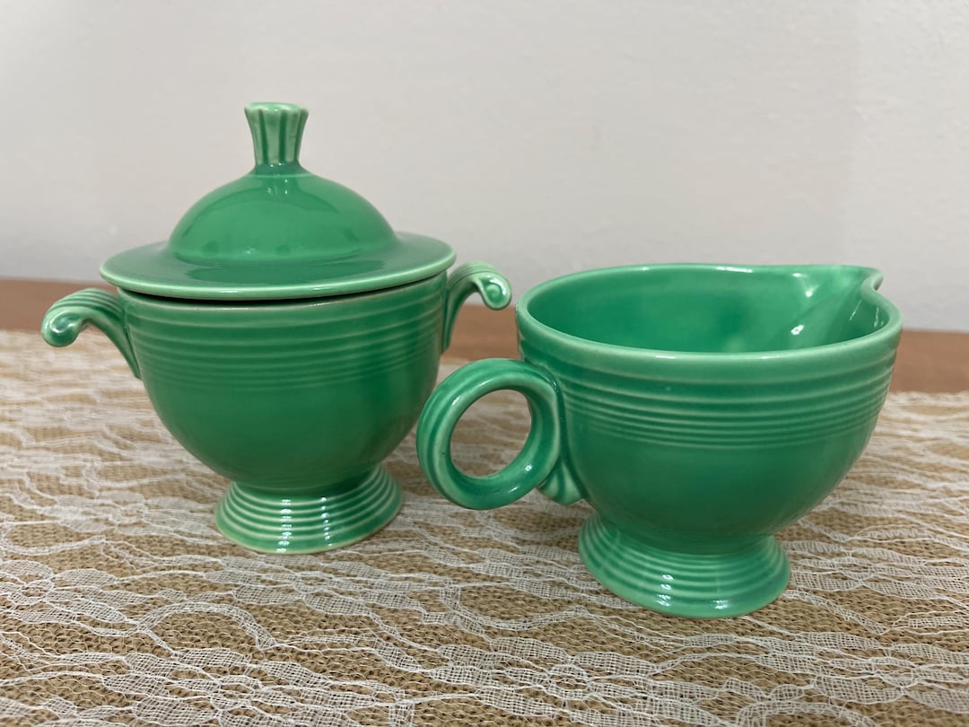 Fiesta Vintage SUGAR BOWL & CREAMER Set Original Green Fiestaware ...