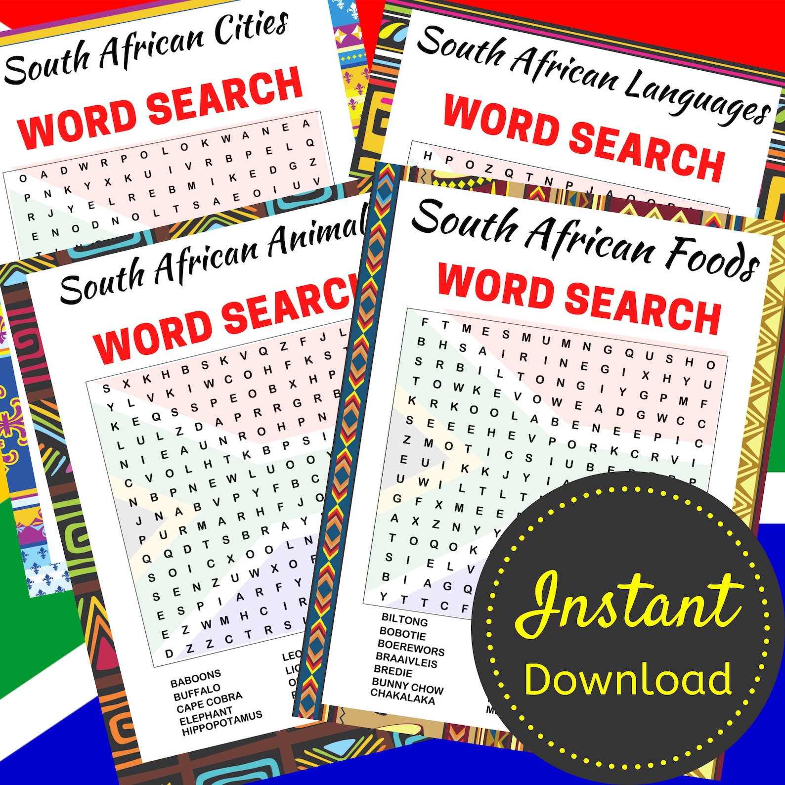 South African Word Search Printable Bundle, Travel Activity Sheets ...