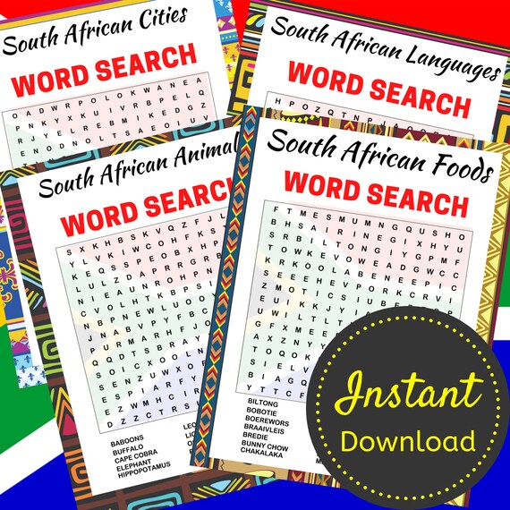 South African Word Search Printable Bundle Travel Activity | Etsy