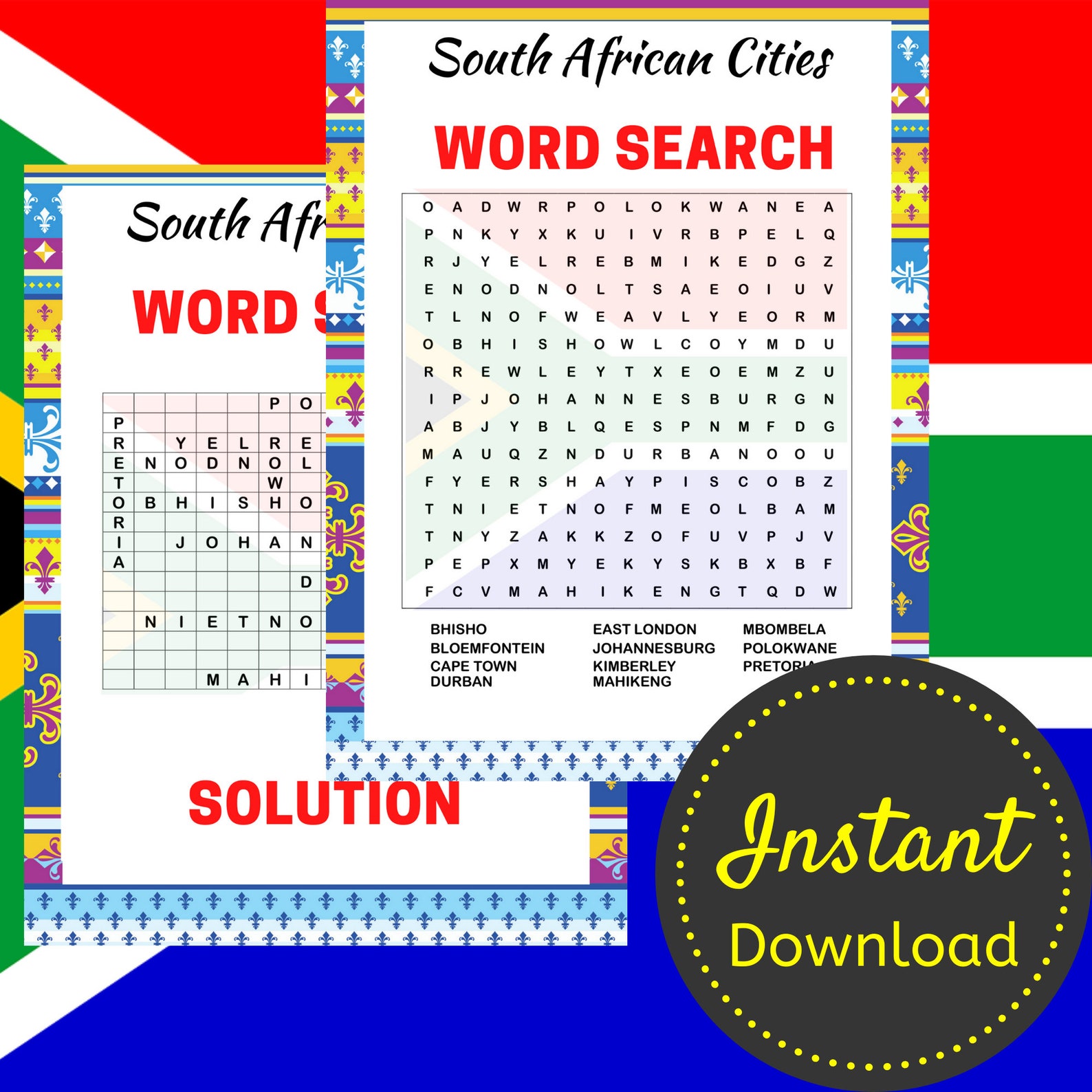 South African Cities Word Search Printable, Travel Activity Sheets ...