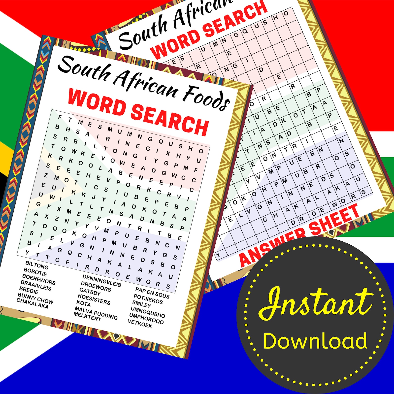 South African Foods Word Search Printable, Travel Activity Sheets, Word ...