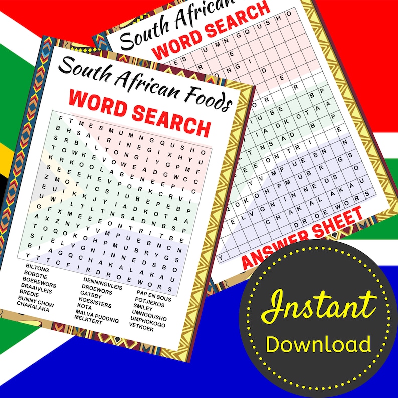 South African Foods Word Search Printable, Travel Activity Sheets, Word ...