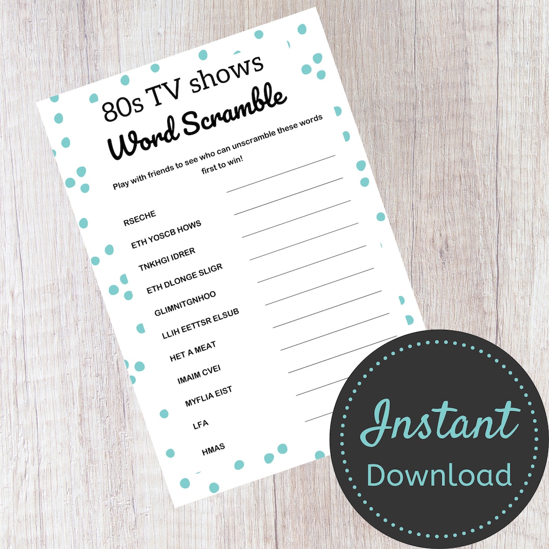 80s TV Shows Game, Word Scramble Printable, Word Scramble for Adults ...