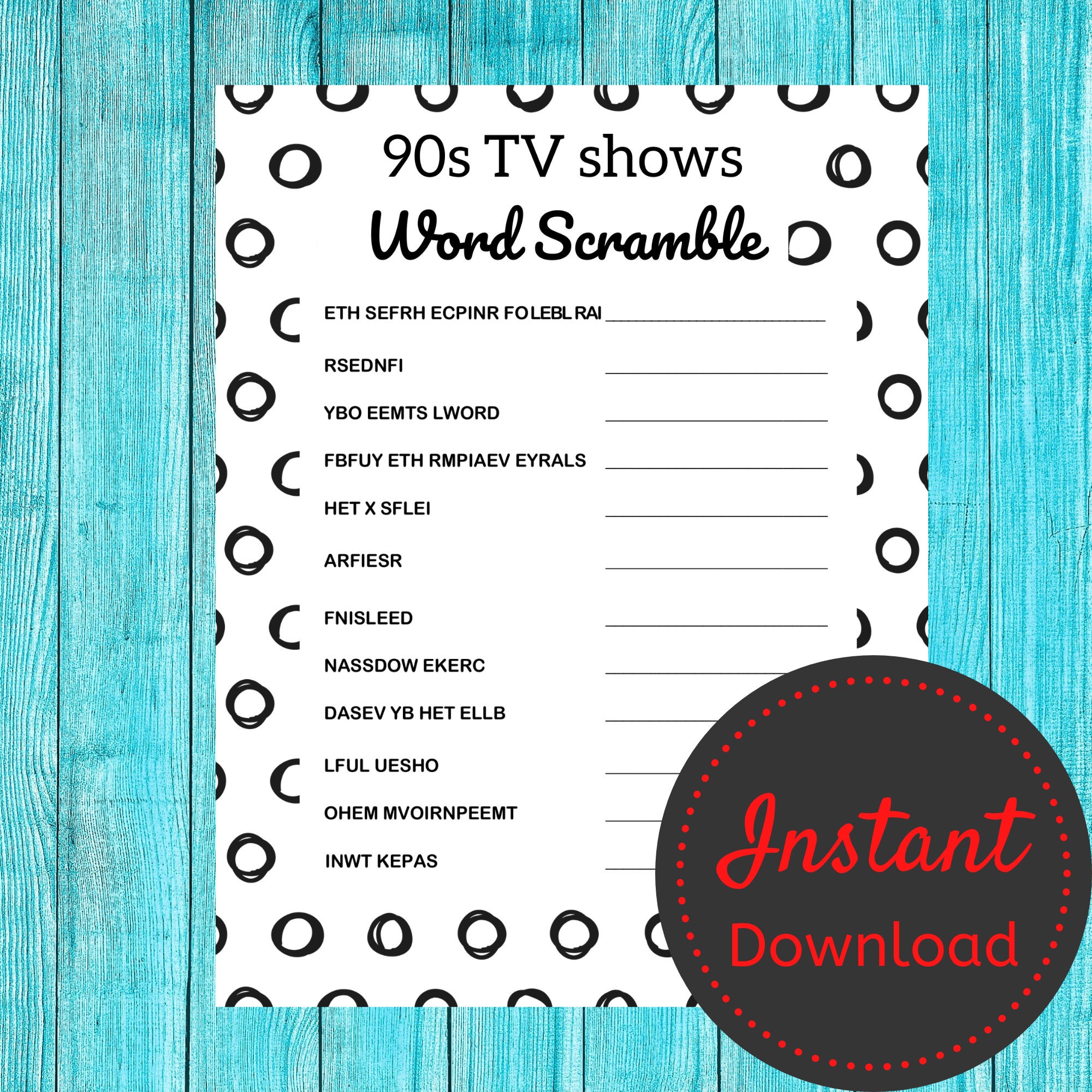 90s TV Shows Game, Word Scramble Printable, Word Scramble for Adults ...