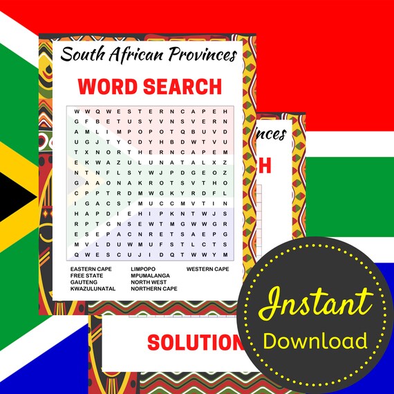 South African Provinces Word Search Printable Travel Activity | Etsy