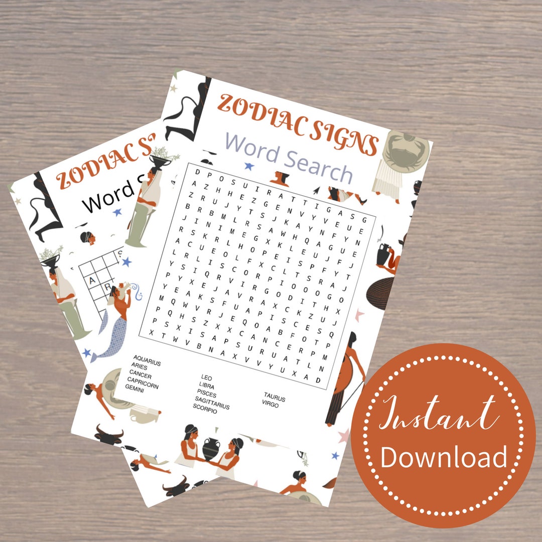 Zodiac Signs Word Search Puzzle, Word Search Printable, Word Search for ...
