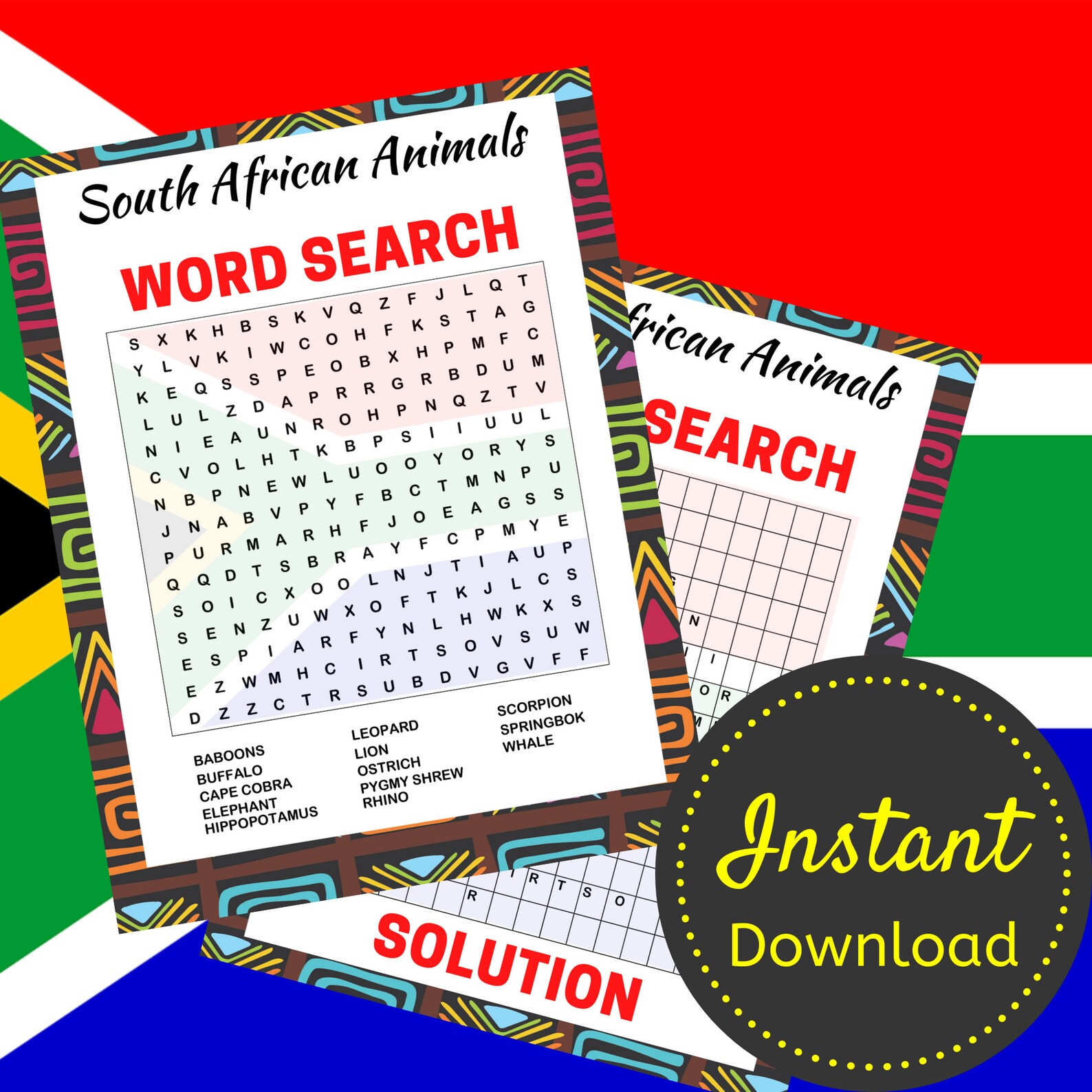 South African Animals Word Search Printable, Travel Activity Sheets ...