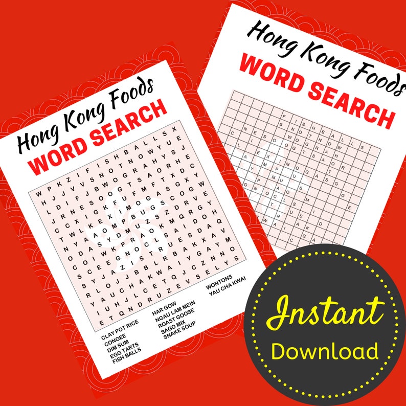 Hong Kong Foods Word Search Printable, Travel Activity Sheets, Word ...