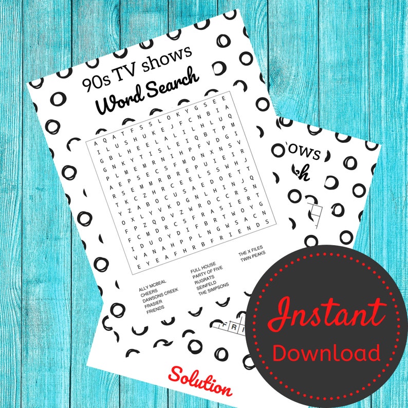 90s TV Shows Game, Word Search Printable, Word Search for Adults and ...